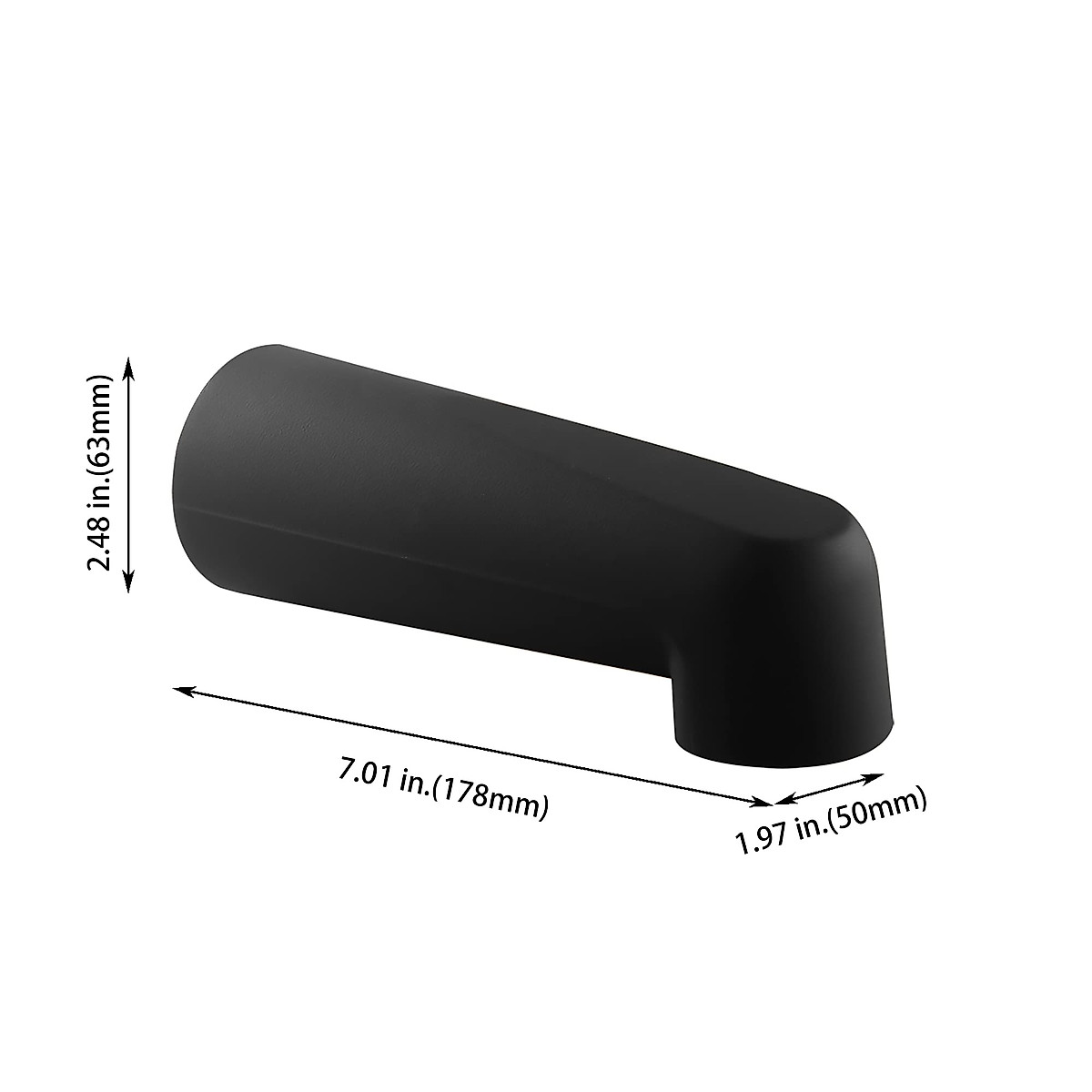 SENTO Slip On Black Universal Bathroom Tub Spout Without Diverter, Durable Heavy Duty Metal Bathtub Faucet Without Shower Diverter - 7 Inches 1/2" Copper Pipe, Matte Black