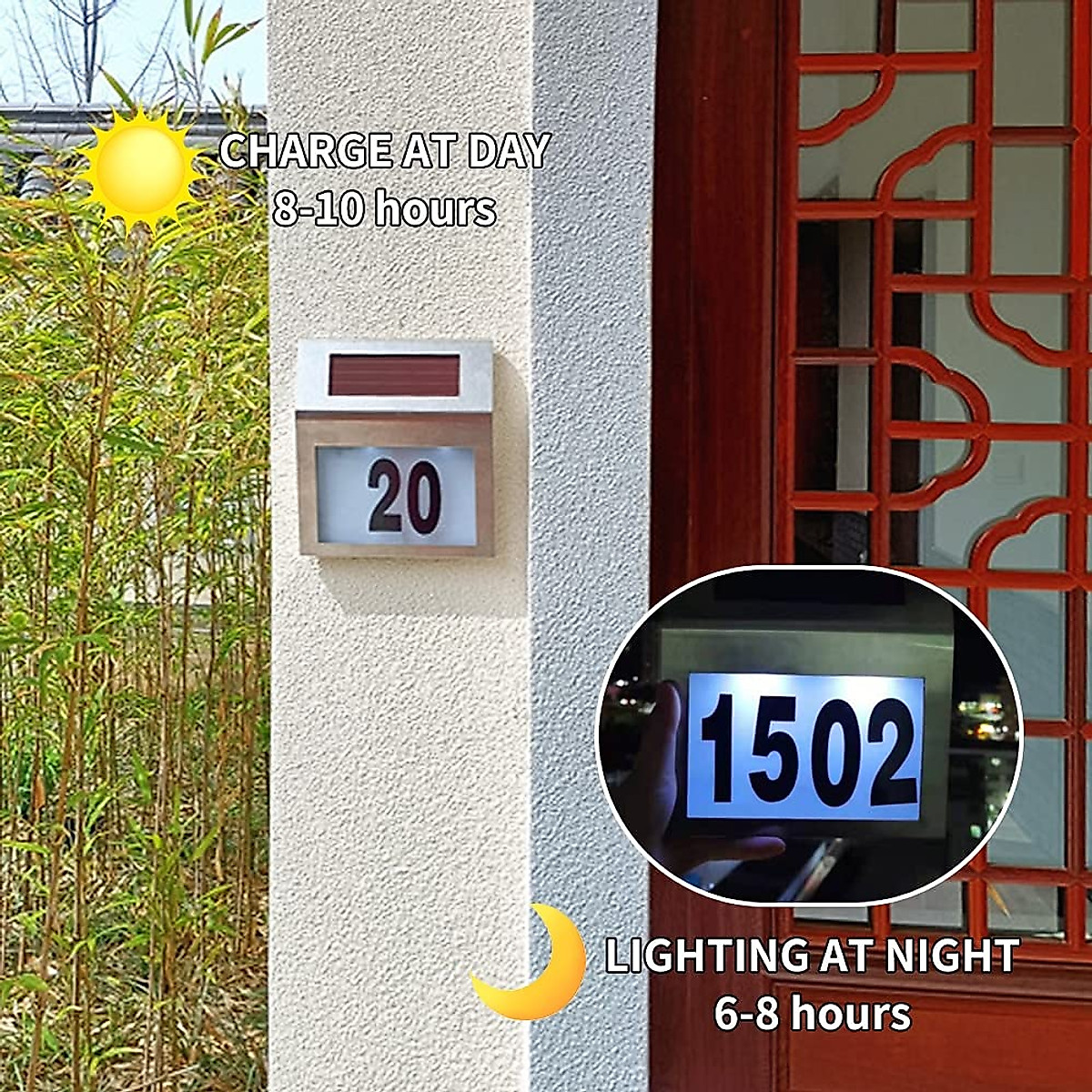 HUMINGG Solar Lights Outdoor Solar Lamp House Number Sign Lighted LEDs Doorplate Number Light for Home Street Solar Garden Light