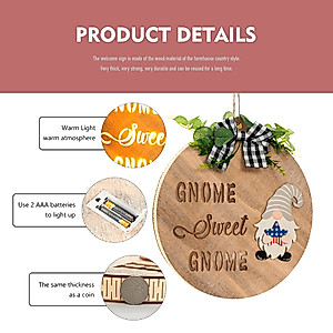 Lighted Interchangeable Gnome Welcome Door Sign, 12 inches Seasonal Front Door Gnome Sweet Gnome Home Decor Hanger, Holiday Wooden Rustic Farmhouse Wall Decor Wreaths with LED Light & 9 Season Icons