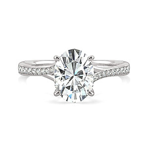 Charles & Colvard Created Moissanite 9x7mm Oval Cut Engagement Ring for Women | 2.25 cttw DEW | Lab Grown | Solid 14K White Gold with Rhodium | Size 7