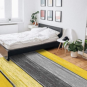 Yellow Grey Ombre Area Rugs for Living Room/Bedrooom, 4'x6' Area Rug Non-Slip, Farmhouse Wooden Striped Abstract Aesthetics Kids Room Area Rug Washable Accent Floor Carpet Runner Indoor Outdoor