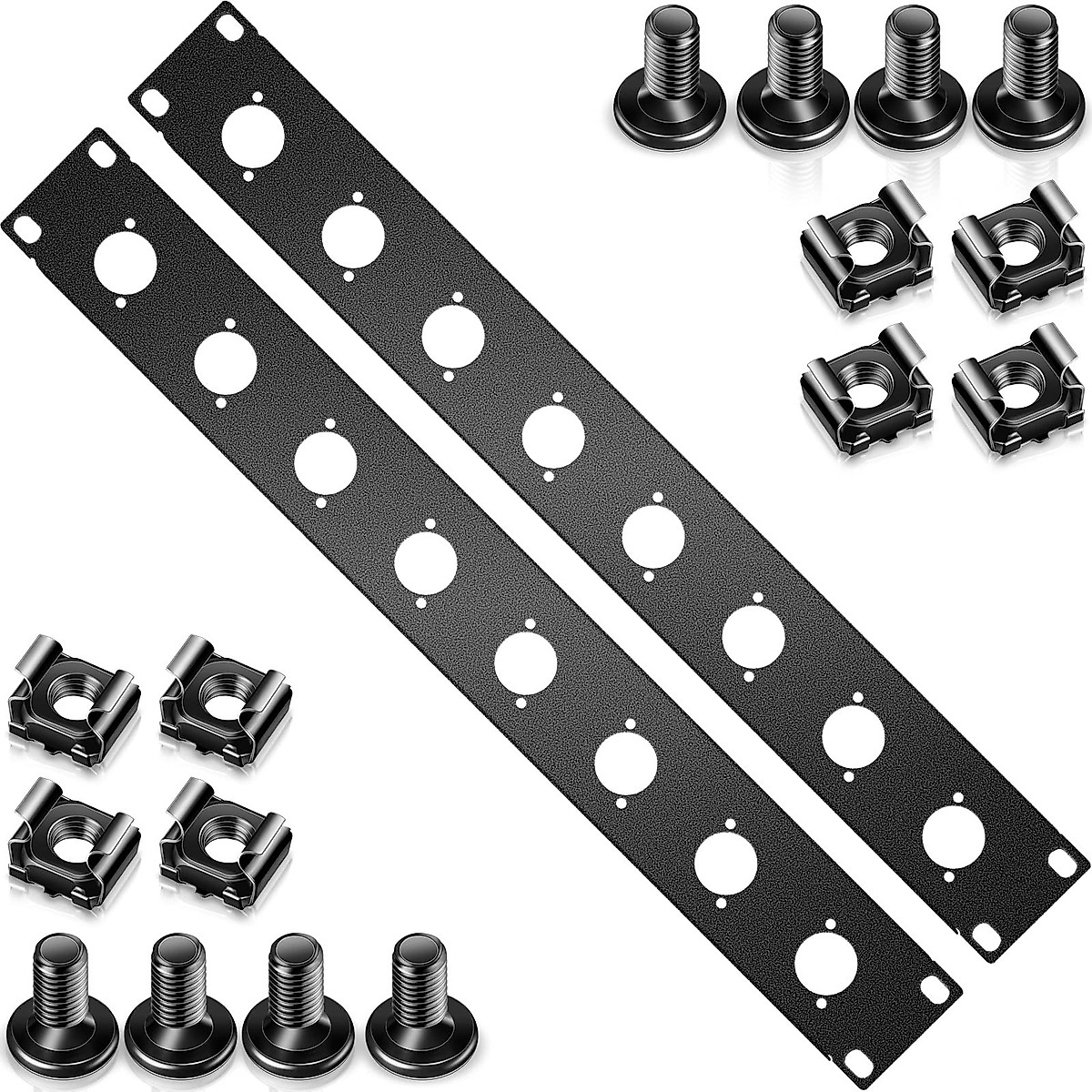 2 Pieces 1U Punched Rack Panels Metal HDMI Rack Mount Panel Connectors Punch out Component Panel for Enclosure Server Computer Equipment Studio, 19 Inch (8D Series)