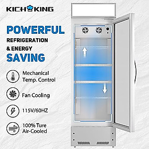 KICHKING 10.9 Cu.ft Merchandiser Refrigerator, 35~46℉, 23.6" W Glass Door Upright Display Refrigerator, Light Box Beverage Cooler, LED Lighting, Drink Fridge-Silver, for Restaurant Grocery Stores