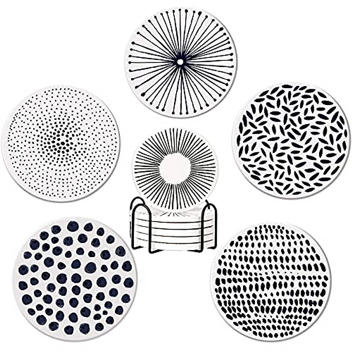 YumSur Drink Coasters Set of 6 with Holder Absorbent Ceramic Stone Coasters with Cork Bottom Heat and Scratch Resistance Decorative Drink Mats Coasters Cup Coasters