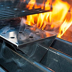 Charcoal Companion Stainless Steel V-Shape Smoker Box For Gas Grill Wood Chips (Long) - CC4066