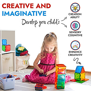 Smart Uses 100pc Magnetic Tiles for Kids Ages 4-8, Educational 3D Magnetic Building Blocks for Kids and Toddlers 1-3, Magnetic Toys with Different Shapes, Colors for Creativity and Imagination.