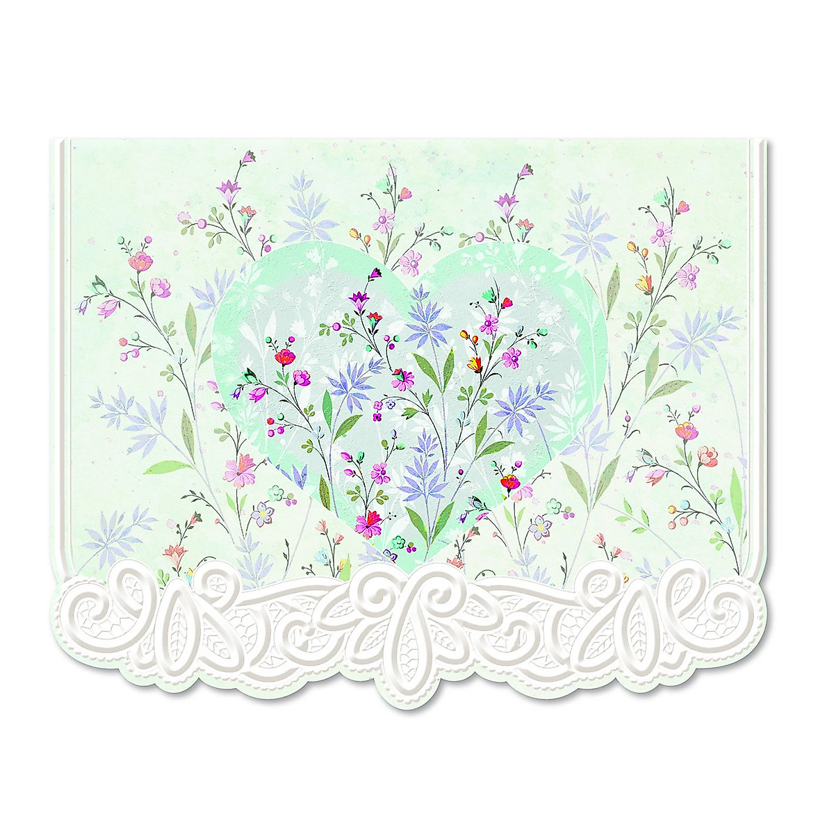 Carol Wilson Fine Arts Inc.- Floral Heart - Embossed & Die Cut Blank Note Cards in Portfolio Box - 10 count - ncp2375