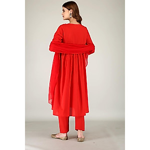 MAHICH WOMEN'S Rayon Anarkali Kurti, Plazzo with Dupatta Set (L) Red