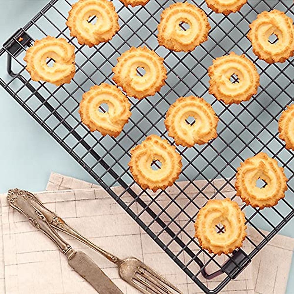 Asixxsix Cooling Rack, 17 x 11 Inches Oven and Dishwasher Safe Baking Rack, High Temperature Resistant Wire Rack with Small Mesh for Cooking, Roasting, Grilling, Dripping Dish, Fits Pans (Black)