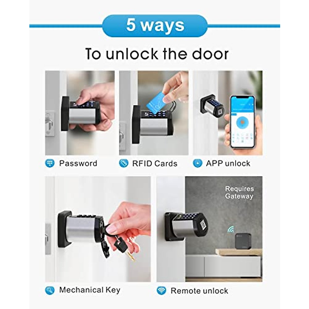 WELOCK Safer Keyless Entry Door Lock Deadbolt, Smart Bluetooth Locks Deadbolt Digital Electric Door Lock with Keypad APP Control IC Card Mechanical Key, Easy to Install