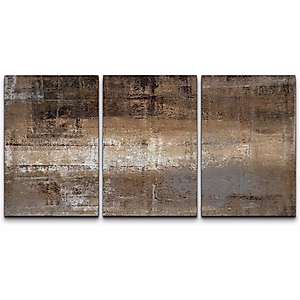 wall26 Canvas Print Wall Art Set Bown & White Faded Grunge Color Field Abstract Shapes Illustrations Modern Art Chic Colorful Multicolor Ultra for Living Room, Bedroom, Office - 16"x24"x3