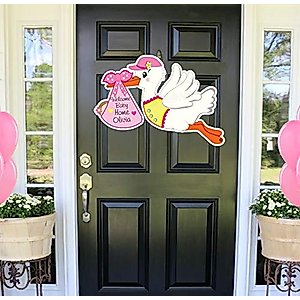 Cute News Welcome Home Baby Door Sign, Its a Girl Stork Hanger, Personalized Newborn Decoration, New Birth Arrival Announcement Card, Hospital Wreath, Shower Party Banner, Photo Prop, Custom Gift