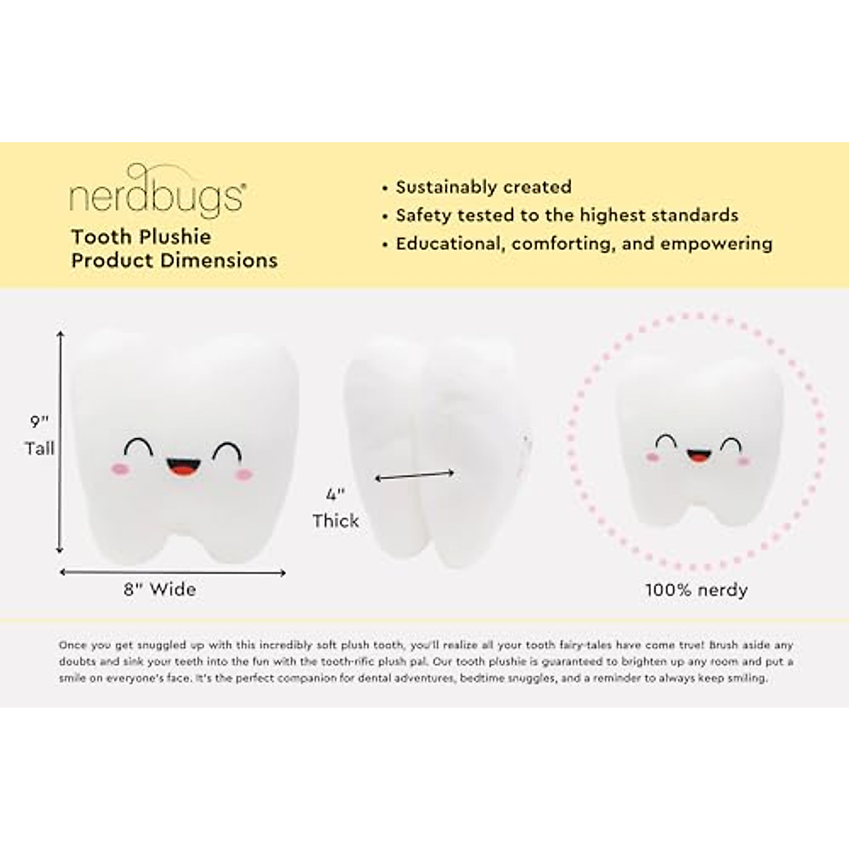 nerdbugs Tooth Plush- The Molar The Merrier! - Dentist Gift/Oral Surgeon Gift/Dental Hygenist Gift/ Tooth Fair Pillow
