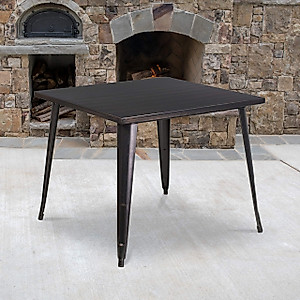 Flash Furniture Parker Commercial Grade 35.5" Square Black-Antique Gold Metal Indoor-Outdoor Table