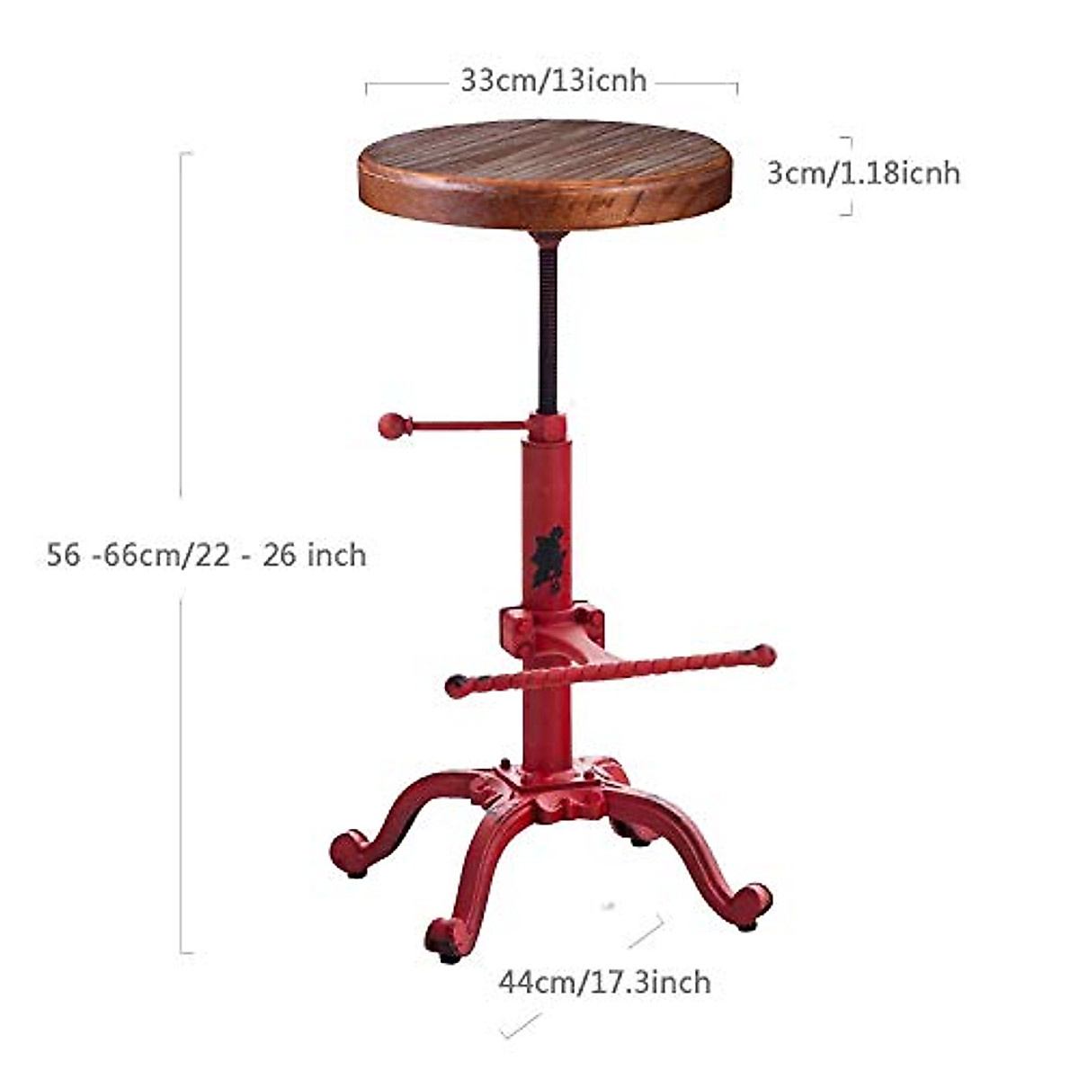 Topower Industrial Retro Vintage Farm Wooden Tractor Stool Kitchen Swivel Height Adjustable bar Stool (Antique Red)