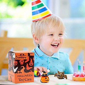 3 otters Halloween Pull Back Cars, 24PCS Tiny Car Toys Friction Powered Cars for Racing Kids Halloween Party Favors Gifts Fillers, Halloween Treats Prizes