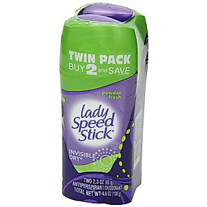 Lady Speed Stick Antiperspirant, Invisible Dry Powder Fresh, Twin, 2.3 Oz, Pack of 2