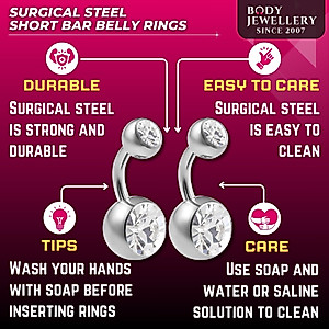 bodyjewellery 2pcs 14g Implant Grade Surgical Steel Double Crystal Short Navel Belly Button Ring 6mm1/4 14 gauge pick color(s)