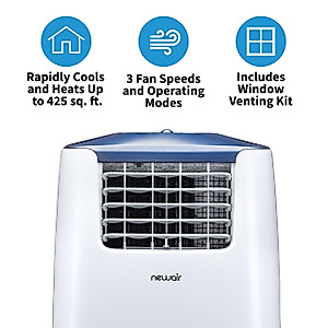 NewAir AC-14100E Portable Air Conditioner & Fan with Remote, Cools up to 525 sq ft, 14,000 BTU, Eco Friendly Dehumidifier, White