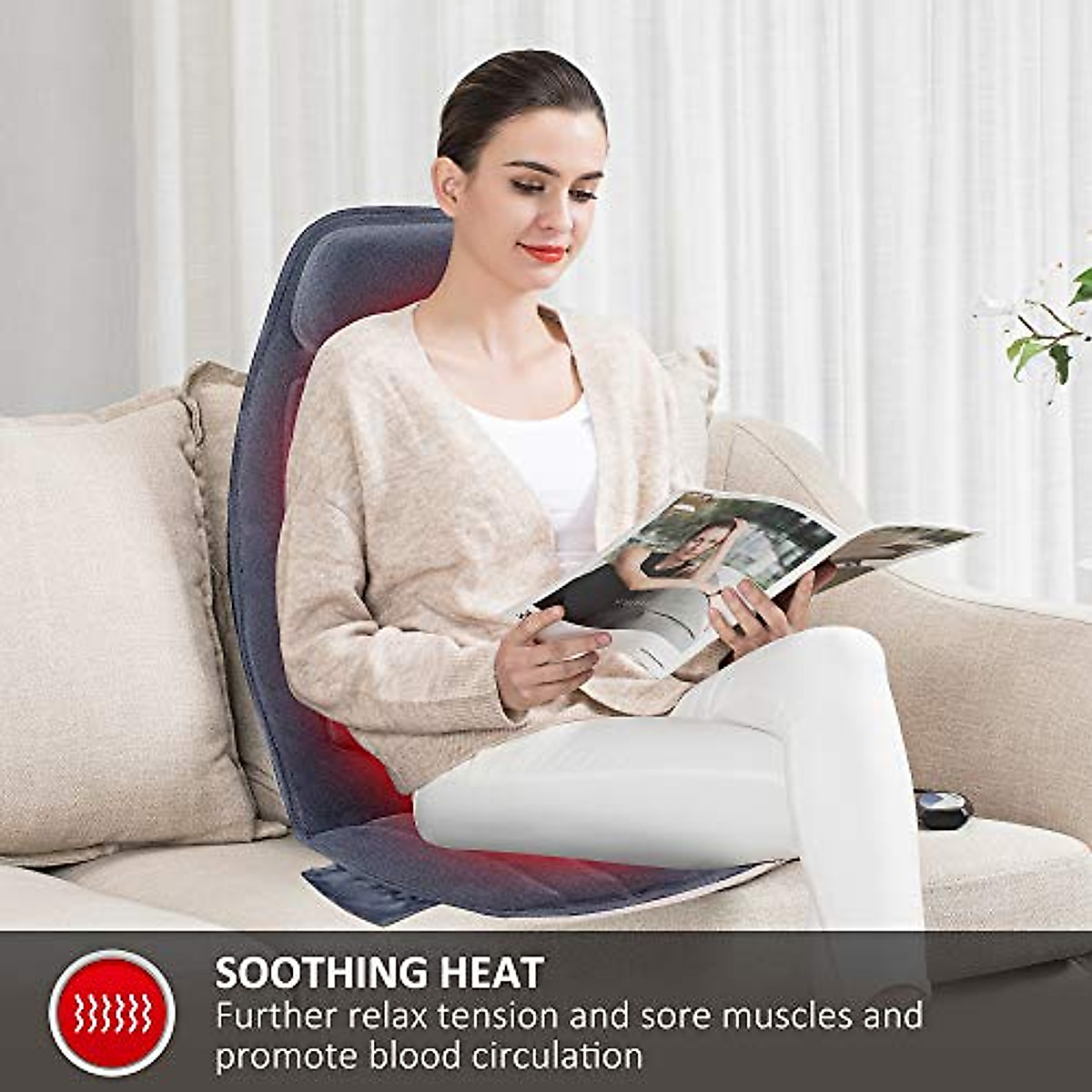 Snailax Massage Seat Cushion with Heat - Extra Memory Foam Support Pad in Neck and Lumbar,10 Vibration Massage Motors, 2 Heat Levels, Back Massager Chair Pad for Back