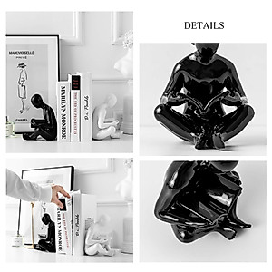 Ardax Ceramic Reading Bookend 1 Pair, Decorative Figurine Accent Piece for Home,Office,Table and Desk Decor (White and Black)