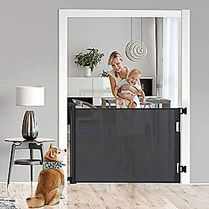 Fijinhom Retractable Baby Gate Indoor Outdoor Safety Gate for Baby and Pet Extends to 71’’ Wide 35’’ Tall Child Safety Gate Mesh Gate for Stairs, Doorways,Hallways