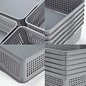 Eslite Plastic Organizing Baskets/Storage Tray Baskets,6-Pack,Gray