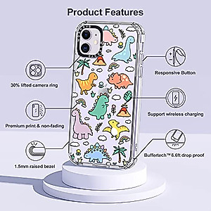 MOSNOVO Compatible with iPhone 11 Case, [Buffertech 6.6 ft Drop Impact] [Anti Peel Off Tech] Clear TPU Bumper Phone Case Cover with Cute Joyful Dinosaur Designed for iPhone 11 6.1"