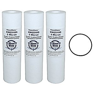 KleenWater KW2510G 50 Micron Water Filters, Set of 3, Compatible with GE GXWH04F GXWH20F GXWH20S and KleenWater KWGE25RG, Qty1, Compatible with GXWH04F, GXWH20F, GXWH20S