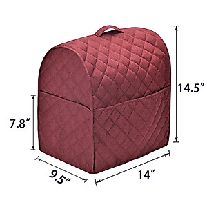 Stand Mixer Dust Cover with 3 Pockets Compatible with KitchenAid Tilt Head, Easy Cleaning,Waterproof,Can Ironable (Red Wine, Fits for 4.5-Quart and All 5-Quart)