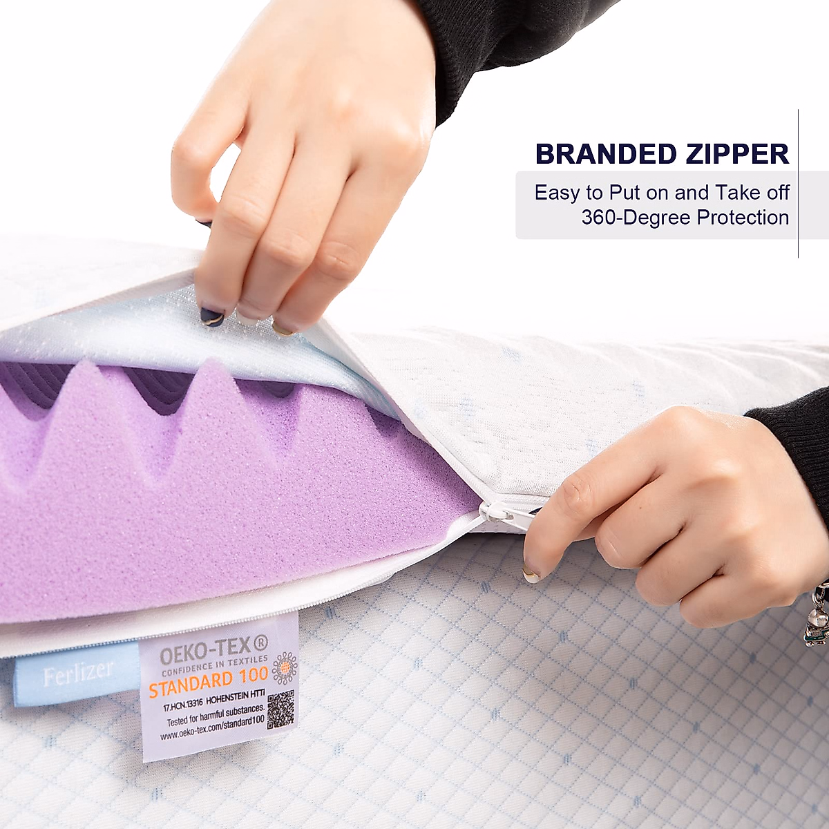 Ferlizer 4 Inch Full Mattress Topper Protector Cover, Oeko-Tex Certified, Bamboo Zippered Cover for Mattress Topper, Adjustable Straps & Anti-Slip Silicone Bottom, Removable & Washable - Cover Only