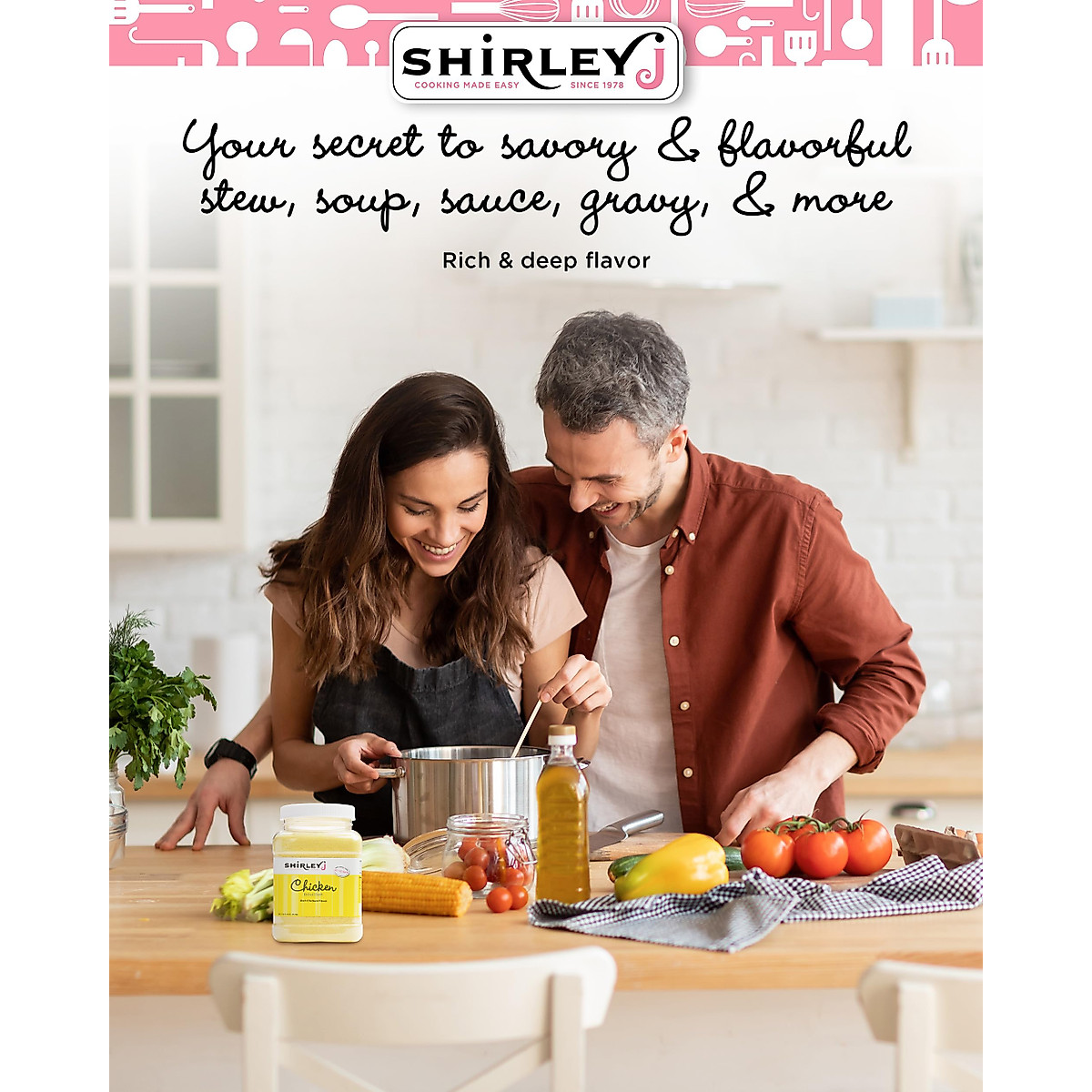 Shirley J Bouillon Powder - Rich, Concentrated, & Less Sodium Chicken Bouillon - Easy to Use Chicken Powder for Soup, Stew, Gravy, & More - 1 lb.