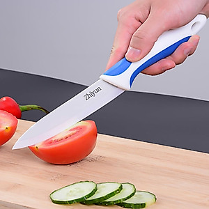 3 Pack Ceramic Knife set with Sheaths, 5-Inch Utility Knife, 4-Inch Fruit Knife, 3-Inch Peeling Knife, Zirconia Blade with Ergonomic Handle.Use for Meat Fruit Vegetable Bread and Butter.