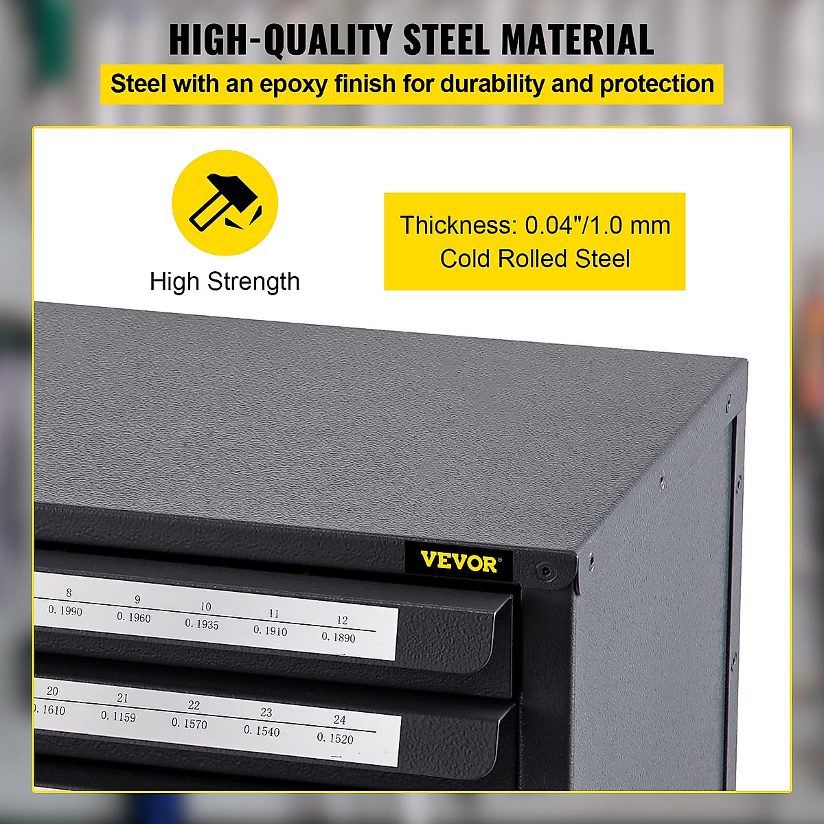 VEVOR Drill Bit Dispenser Cabinet, Five-Drawer Drill Bit Dispenser, 60-Compartment Drill Bit Organizer Cabinet, Drill Dispenser Organizer Cabinet Holder for Jobber Length Wire Gauge Sizes #1 to #60