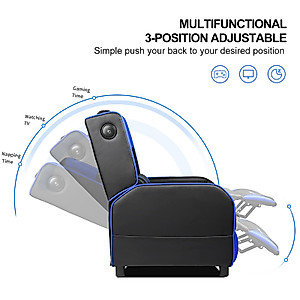 GTRACING Gaming Recliner Chair with Bluetooth Speakers Racing Style Single Gaming Sofa Modern Living Room Recliners Ergonomic Comfortable Massage Home Theater Seating, Blue