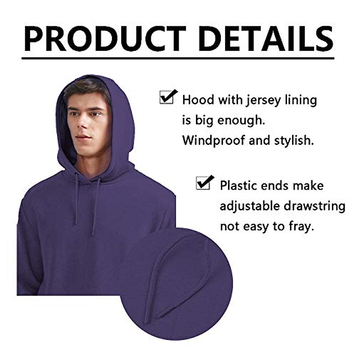 BETTERCHIC Men's Hooded Sweatshirt Long Sleeve Soft Brushed Fleece Hoody Classic Drawstring Pullover Hoodie (NAVY,XL