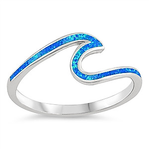 CloseoutWarehouse Blue Simulated Opal Ocean Wave Ring Sterling Silver Size 9