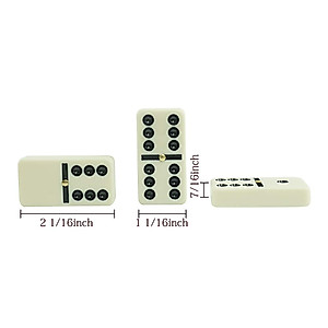 PUREPLAY Jumbo Classic Dominoes Double 6 Game Set，Ivory 28pcs Domino Set in Poatable PVC Case-Family Nights,Party Favors,Travel and Anytime Use,2-4 Players