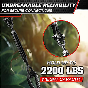[Premium] 2 Pack 1/2”x13.4” Heavy Duty Jaw and Jaw Turnbuckle, 2200 lbs Working Load Limit, Weather Resistant, Durable Black Turnbuckle for Wire Rope Tension, Shade Sail Hardware, Sun Shade Tent