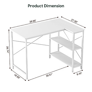 WASAGUN Small Computer Desk,35 Inch L Shaped Desk with Storage Shelves,Gaming Desk,Home Office Corner Reversible Pc Desk,Study Writing Table,White