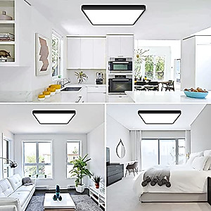 LED Flush Mount Ceiling Light Fixture, 12 Inch 24W, Daylight White 5000K Square Ceiling Light, 3200LM Black Flush Ceiling Lamp, Flat Slim Ceiling Light Fixture for Kitchen Bedroom Stairwell Hallway