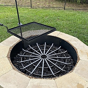 Ash & Ember 36" Wagon Wheel Fire Grate, High-Efficiency Smoke-Free Fireplace Log Grate, Decorative Wood Burning Lifted Grate Pit, Sandblasted Steel with Light Oil Coating