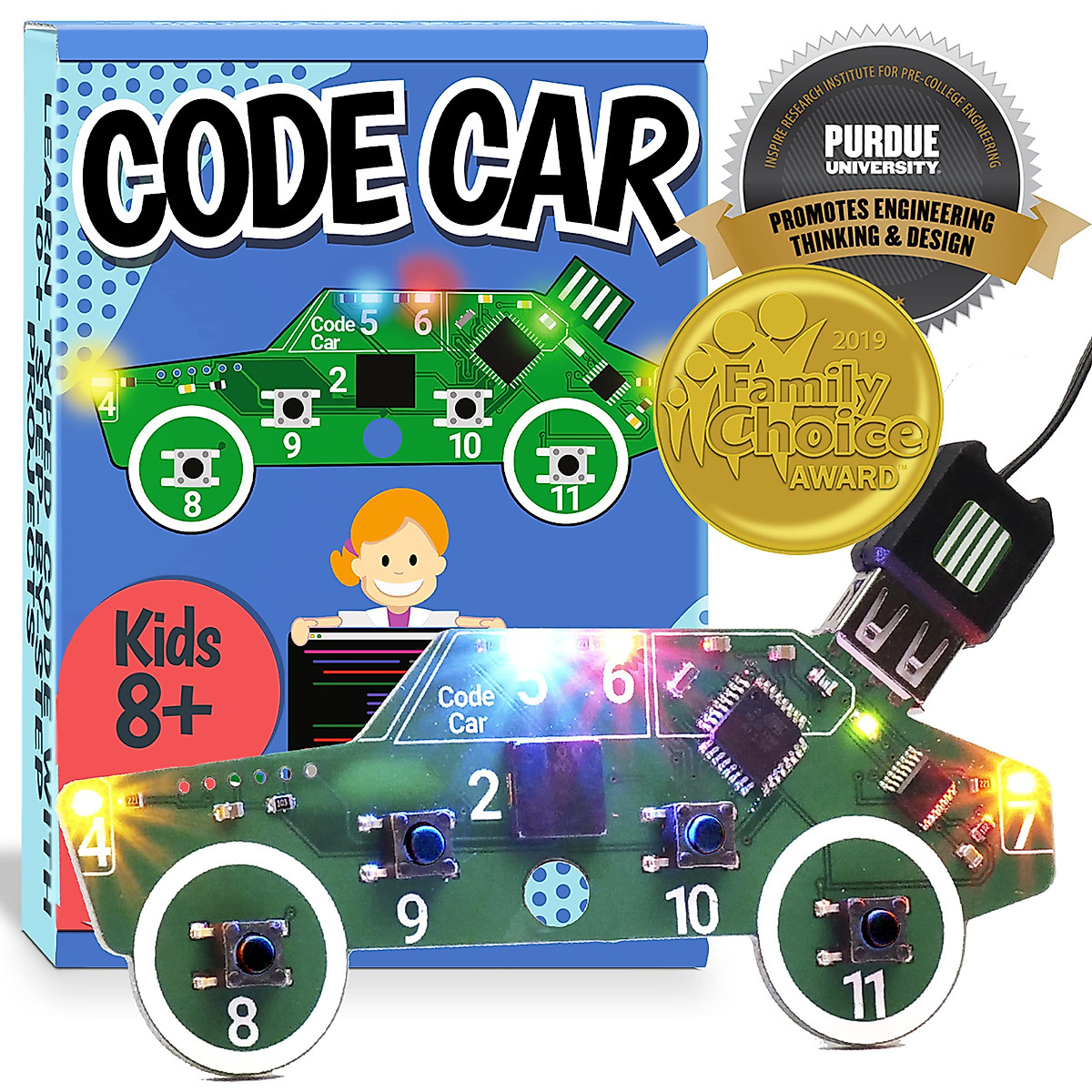 Code Car Kids Coding Toy for Kids 8-12. Boys & Girls Learn Block and Typed C++ Coding with Hands-On Electronics & 40+ Projects Including Custom Horn, Brakelight Beep, and Siren Sounds