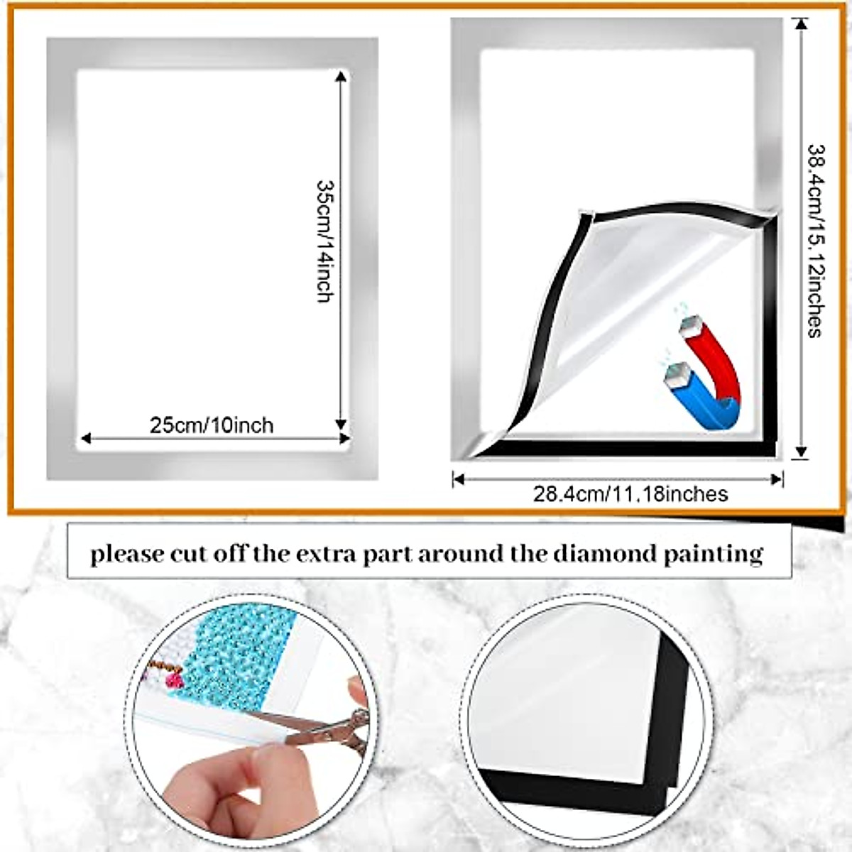 Yulejo 4 Pieces Diamond Picture Frame Magnetic Diamond Art Frames Self Adhesive Frames Magnetic PVC Photo Frame Double Sided Sign Holder Frames for Wall Home Office School (Silver)
