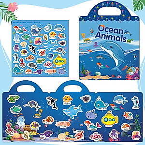 Reusable Sticker Books for Kids 3+ Years Old, Toddler Activity Sticker Book Busy Book Travel Toys for Girls Boys Gift (Farm, Ocean and Animals Theme)