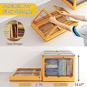 BROVIEW Plastic Storage Bins with Lids, 3 Pack 25 Gal Stackable Storage Cabinets Closet Organizers with 5-Doors, Collapsible Storage Containers Box for Kitchen Bedroom Living Kids Room Dorm (Yellow)