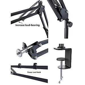 CACENCAN Overhead Camera Mount, 5lb Horizontal Load-Bearing, 360° Adjustable Camera Stand for Desk, Flexible Camera Arm Desk Mount, with Phone Clamp, Tabletop Mount for DSLR Camera/Webcam/Microphone