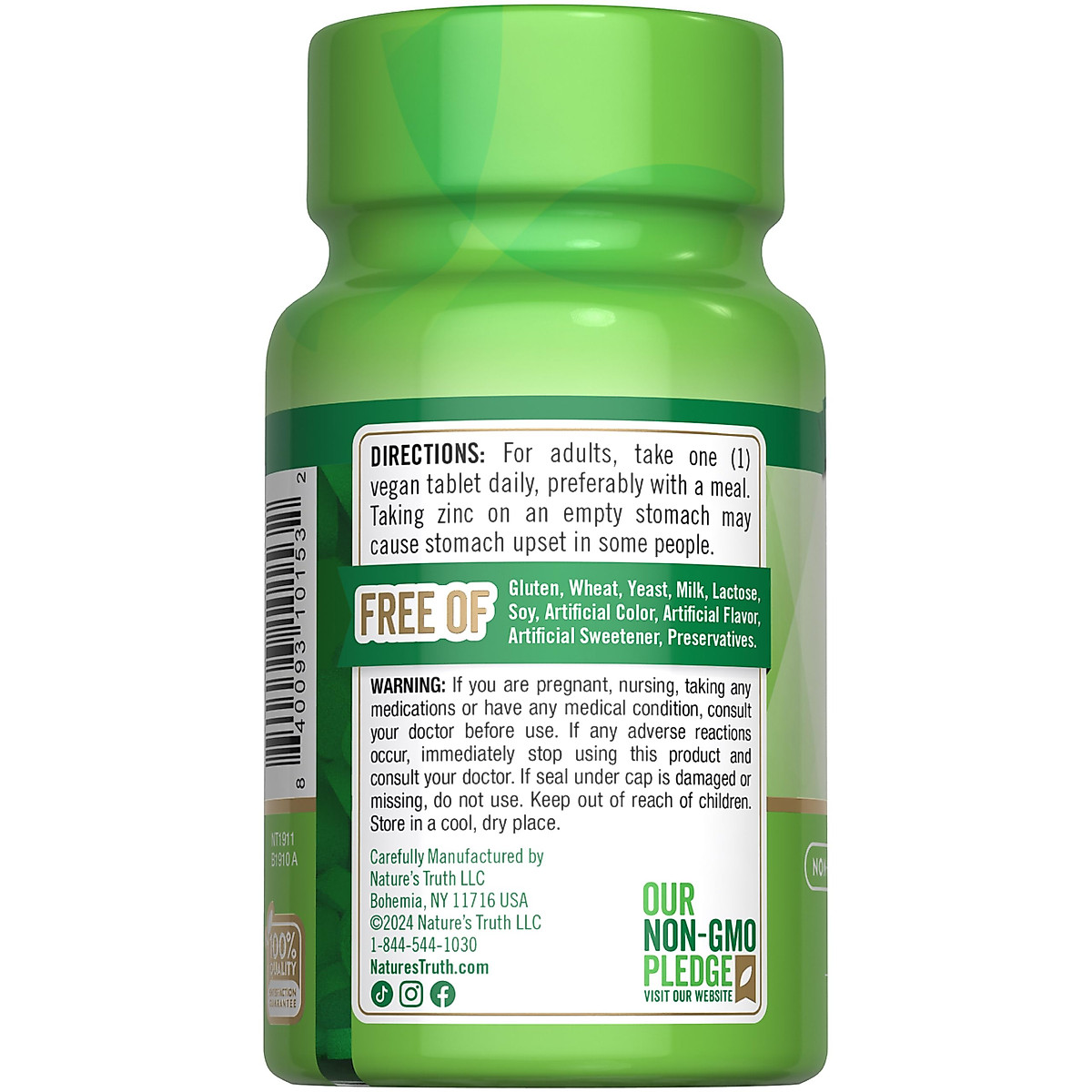 Nature's Truth Chelated Zinc 50mg | 100 Tablets | Essential Mineral Supplement | from Zinc Gluconate | Vegetarian, Non-GMO, Gluten Free