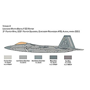 Italeri -2822 F-22A Raptor, 1:48 Scale, Model Kit, Plastic Model to Mount, Modeling, Grey, IT2822