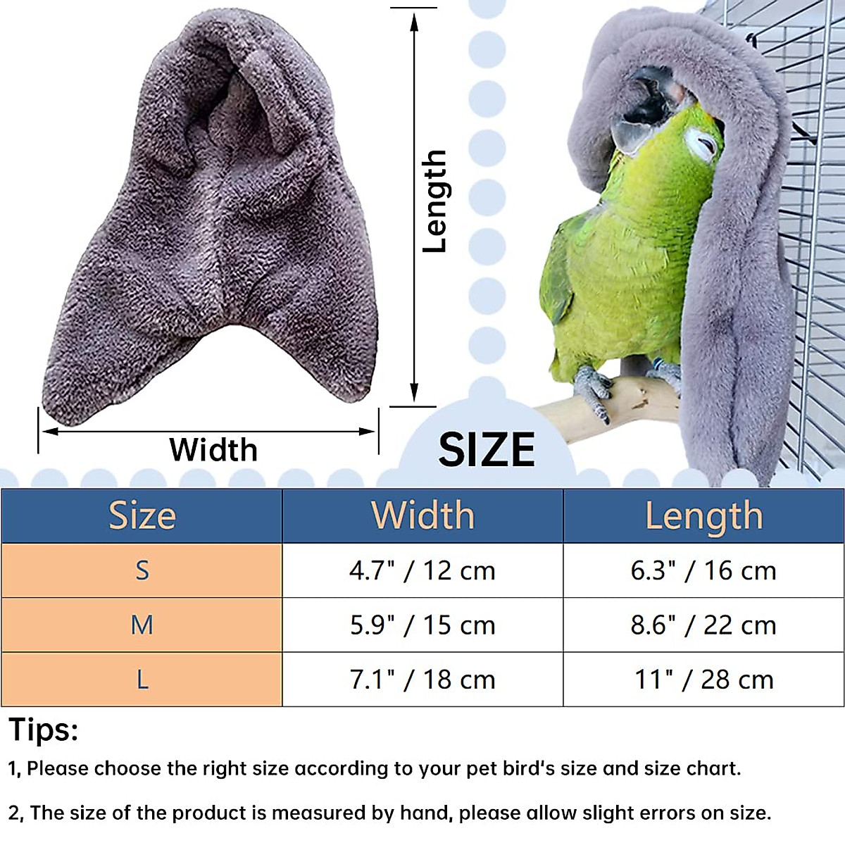 Xungieto Comfortable Fleece Bird Blanket for Cage, Cozy Corner for Parrot Cage Warm Bird Bed in Birdcage Cuddle Nest Hanging Bird Toys